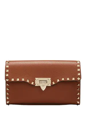 Valentino Garavani Small Rockstud Leather Shoulder Bag Brown