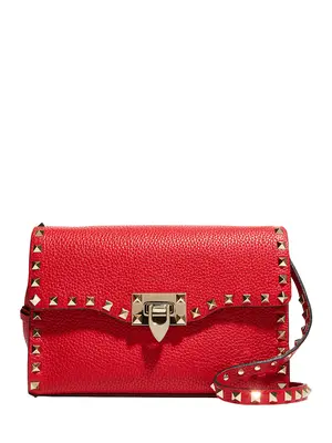 Valentino Garavani Small Rockstud Leather Shoulder Bag Red