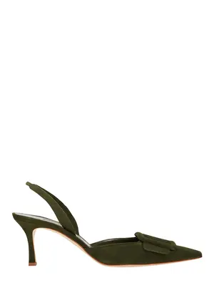 Manolo Blahnik Manolo Blahnik Maysli Suede Slingback Pumps Olive