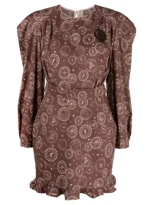 ULYANA SERGEENKO Logo-print Mini Dress - Brown