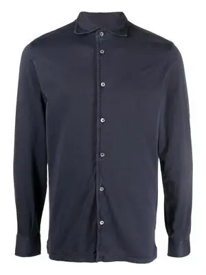 Fedeli Jersey Button Down Shirt - Blue