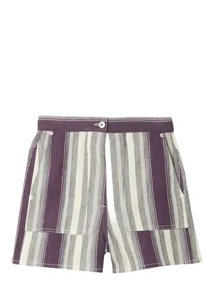Loewe Paula's Ibiza Striped Linen-cotton Blend Shorts - Burgundy