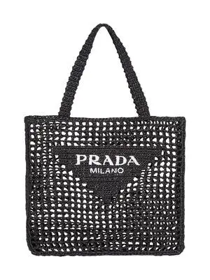 Prada Woven Logo Shopper Tote Bag - Black