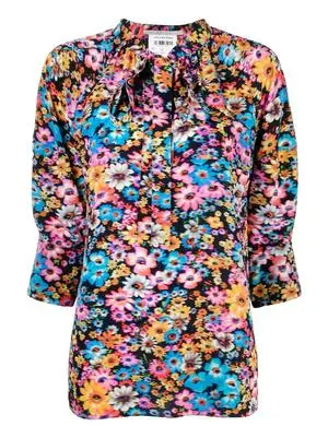 Stella McCartney Floral Print Silk Blouse - Black