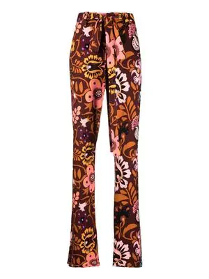 La DoubleJ Floral Flared Trousers - Red