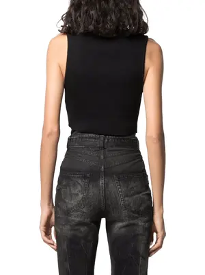 Philipp Plein Signature Wool Cropped Top - Black