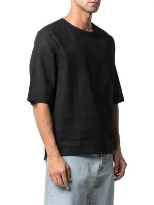 DELL'OGLIO Short-sleeve Linen T-shirt - Black