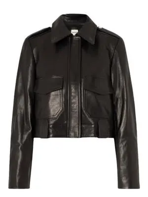 Khaite Cordelia Cropped Leather Jacket - Black