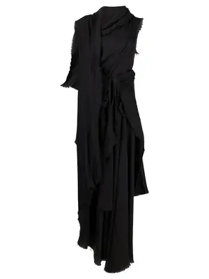 Yohji Yamamoto Asymmetric Draped Maxi Dress - Black