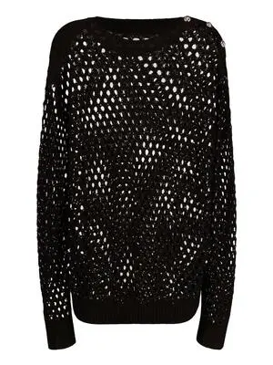 Philipp Plein Crystal-embellished Pointelle-knit Jumper - Black