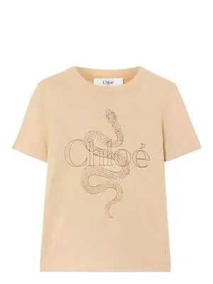 Chloé Printed Cotton-jersey T-shirt - Neutrals