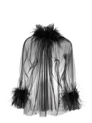 STYLAND STYLAND Sheer Feather-Trimmed Blouse