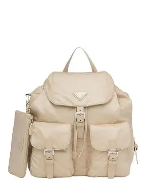 Prada Medium Re-nylon Backpack With Enamel Triangle Logo - Neutrals