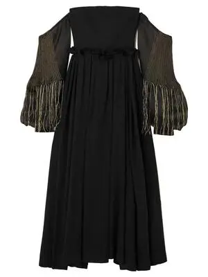 Loewe Off-the-shoulder Wool And Embroidered Silk-organza Gown - Black