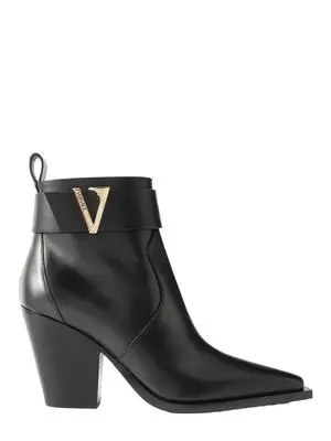 Versace Embellished Leather Ankle Boots - Black