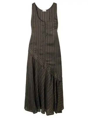 Dries Van Noten Striped Satin Midi Dress - Brown