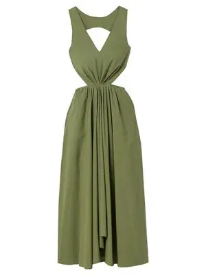 DEVEAUX Madelyn Cutout Cotton-poplin Dress - Green