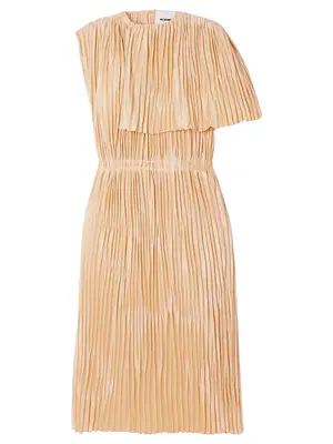 JIL SANDER Cape-effect Pleated Satin Midi Dress - Cream