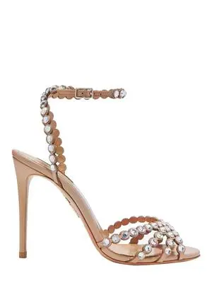 AQUAZZURA Aquazzura Tequila 105 Crystal-Embellished Sandals Neutrals