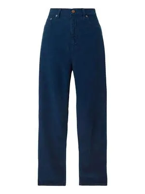 Victoria Beckham Cotton-Corduroy Straight-Leg Trousers Navy