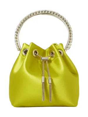 JIMMY CHOO Jimmy Choo Bon Bon Crystal-Embellished Bucket Bag Green