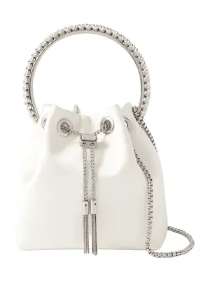 JIMMY CHOO Jimmy Choo Bon Bon Crystal-Embellished Bucket Bag Ivory