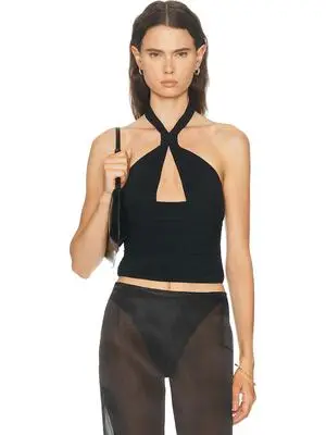 MIMCHIK Piper Knotted Halter Top - Black