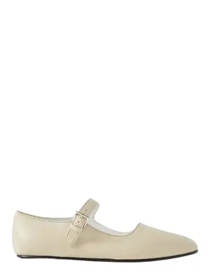 THE ROW Ava Leather Mary Jane Ballet Flats Cream