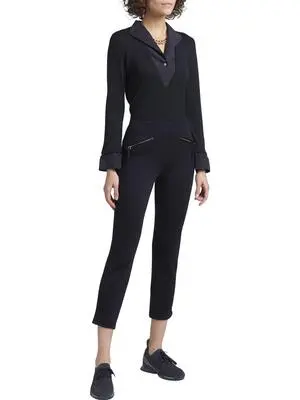 Giorgio Armani Wool Trompe L'oeil V-neck Top Solid Dark Blue