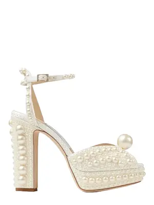 JIMMY CHOO Sacaria 120 Pearl-embellished Platform Sandals - Neutral