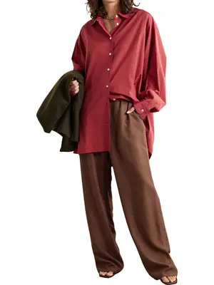 THE ROW Essentials Luka Cotton-Poplin Shirt Burgundy