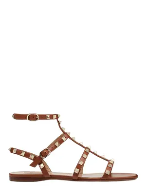 Valentino Garavani Valentino Garavani Rockstud Flat Sandal Saddle Brown