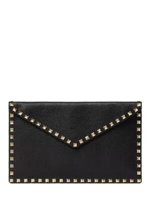Valentino Garavani Rockstud Grainy Calfskin Envelope Pouch - Black