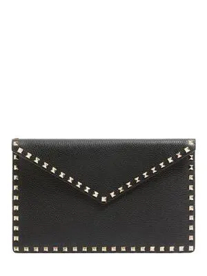 Valentino Garavani Rockstud Grainy Calfskin Envelope Pouch - Black