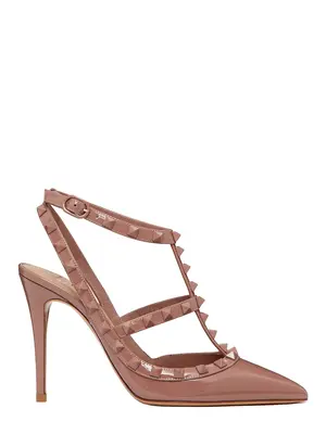 Valentino Garavani Rockstud Ankle Strap Patent-leather Pump With Tonal Studs 100 Mm Champagne