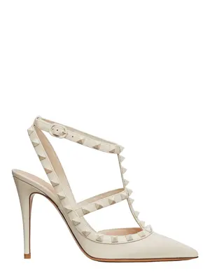 Valentino Garavani Rockstud Ankle Strap Patent-leather Pump With Tonal Studs 100 Mm Light Ivory
