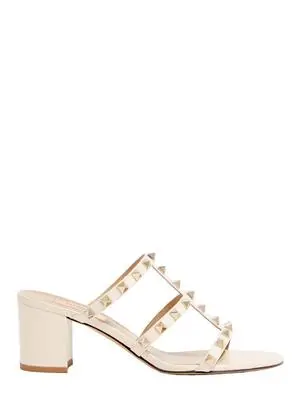 Valentino Garavani Rockstud Calfskin Leather Slide Sandal Light Ivory