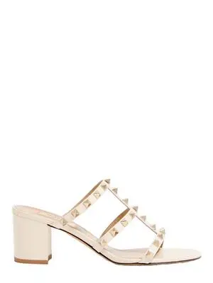 Valentino Garavani Rockstud Calfskin Leather Slide Sandal Light Ivory