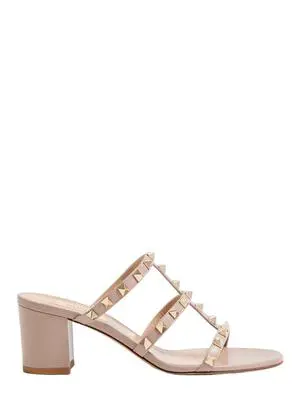 Valentino Garavani Rockstud Calfskin Leather Slide Sandal Poudre