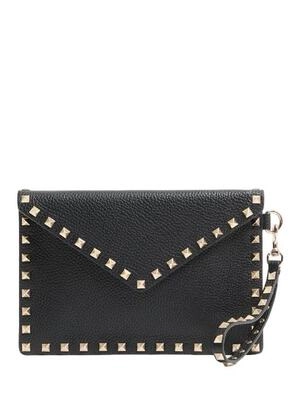 Valentino Garavani Rockstud Grainy Calfskin Pouch - Black