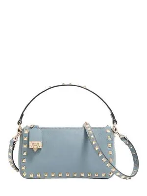 Valentino Garavani Rockstud Grainy Calfskin Crossbody Bag Stone
