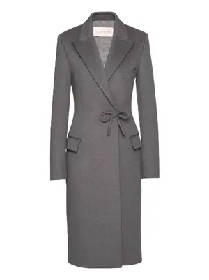 Valentino Garavani Valentino Double-Breasted Compact Drap Coat With Fur Trim Dark Grey