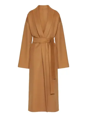 Valentino Garavani Valentino Double-Breasted Compact Drap Coat With Fur Trim Ginger