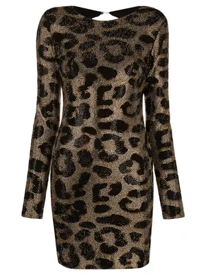 Philipp Plein Leopard-print Studded Mini Dress - Black