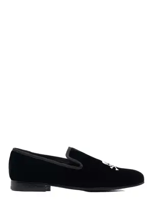 Philipp Plein Skull Embroidery Velvet Loafers - Black