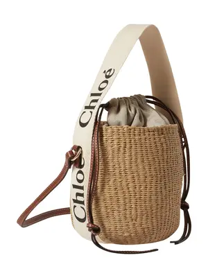 Chloé Woody Small Leather-trimmed Raffia Basket Bag - White