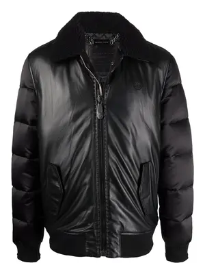 Philipp Plein Padded Leather Bomber Jacket - Black