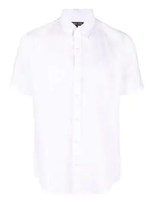 Michael Kors Button-down Short-sleeve Linen Shirt - White