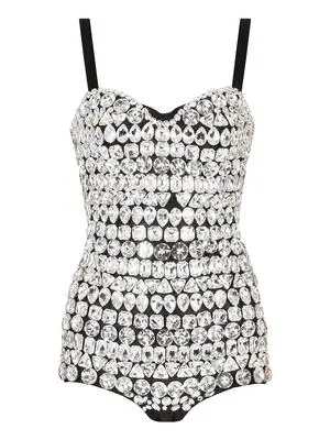 Dolce & Gabbana Embellished Sweetheart Neck Bodysuit - Black