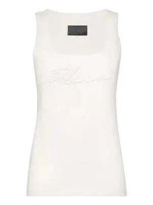 Philipp Plein Logo-Embroidered Tank Top Neutrals